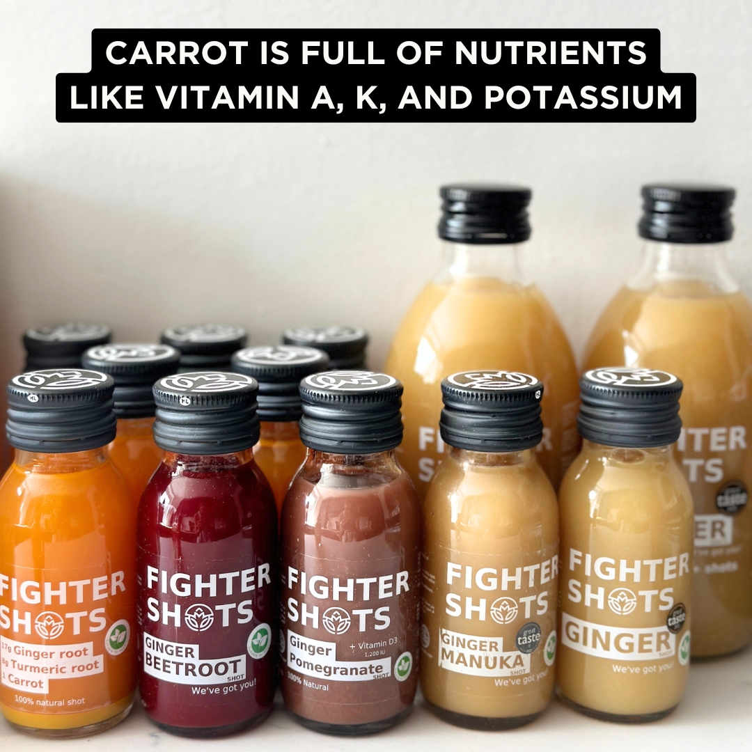 Carrot + Ginger + Turmeric Shot single or 12 x 60ml – fightershots